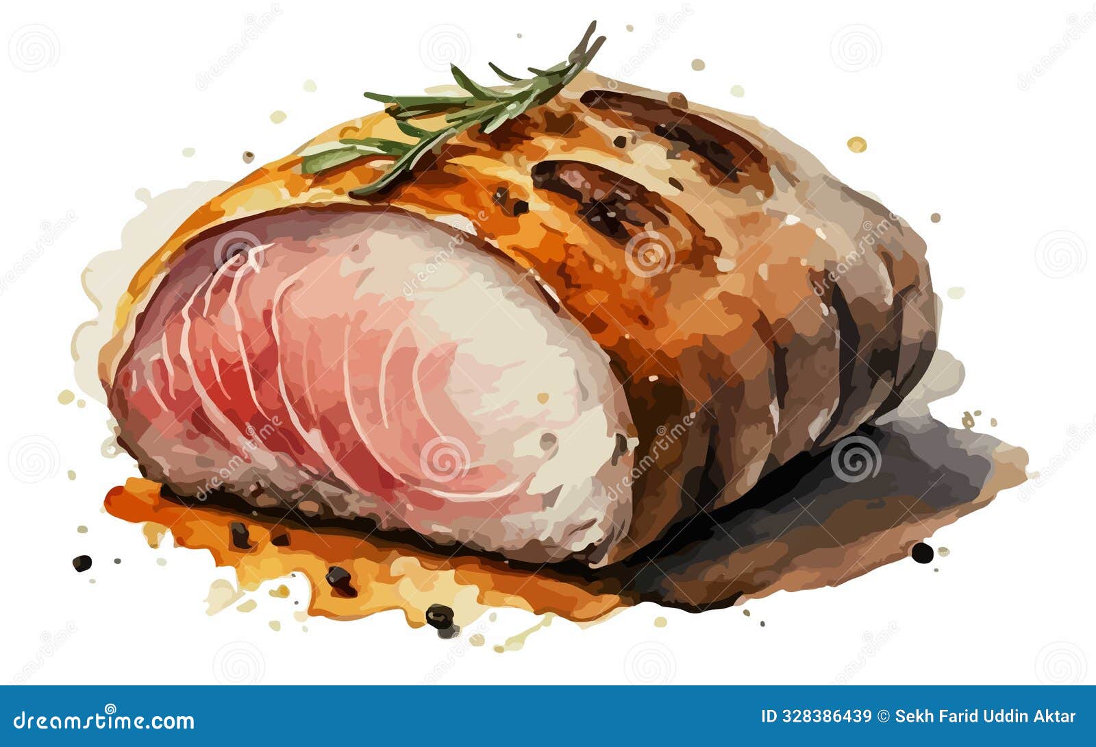 Roast Meat Watercolor Art and Illustration Generative AI Stock ...