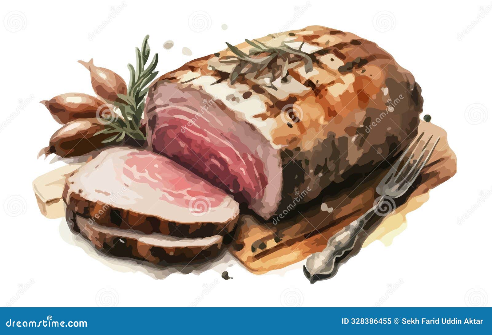 Roast Meat Watercolor Art and Illustration Generative AI Stock ...
