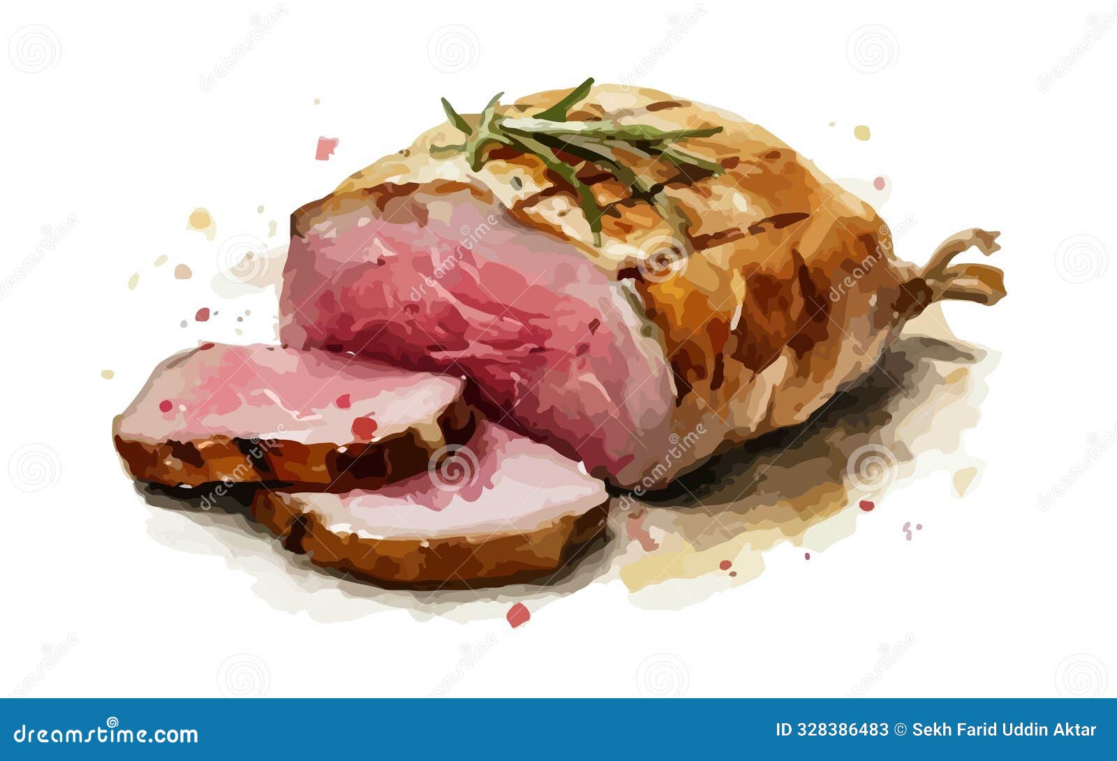 Roast Meat Watercolor Art and Illustration Generative AI Stock ...