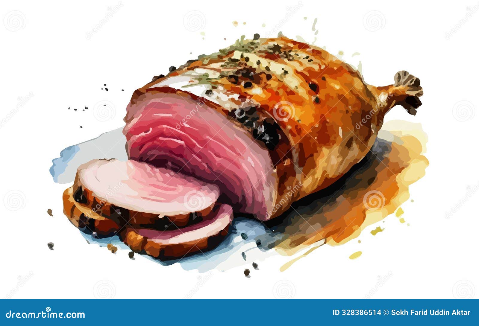 Roast Meat Watercolor Art and Illustration Generative AI Stock ...