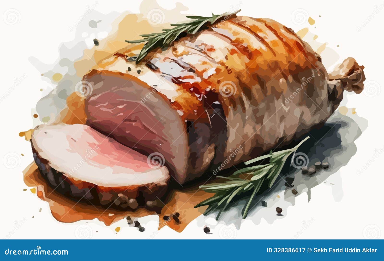 Roast Meat Watercolor Art and Illustration Generative AI Stock ...