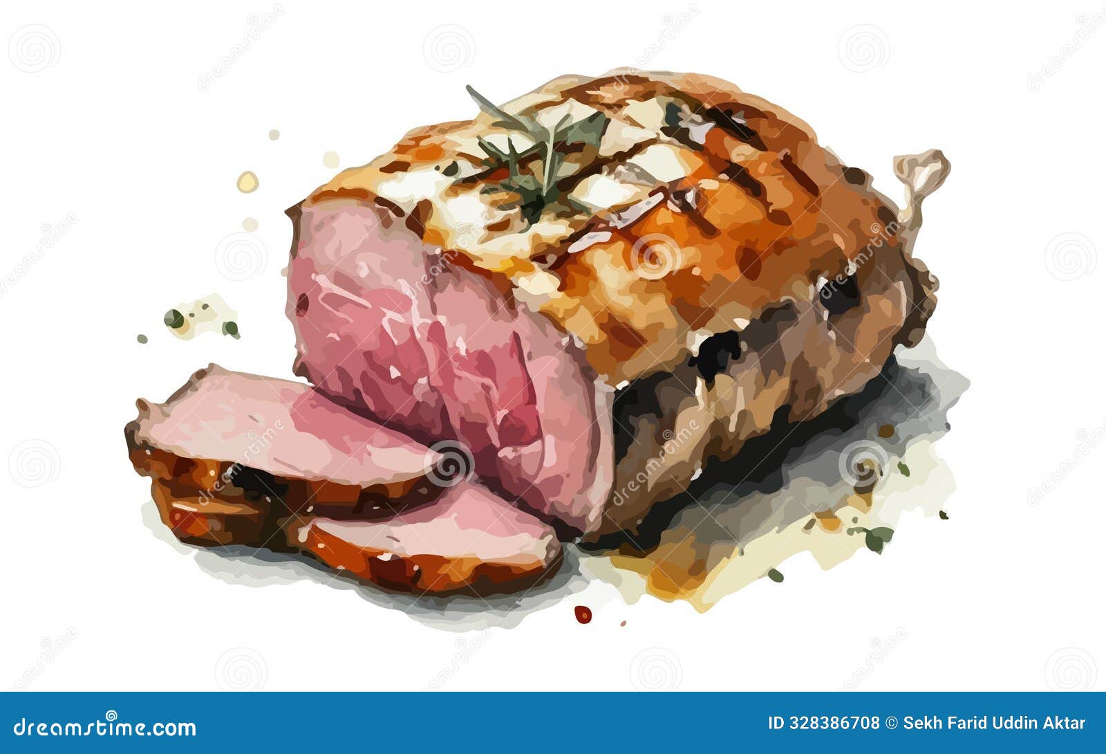 Roast Meat Watercolor Art and Illustration Generative AI Stock ...