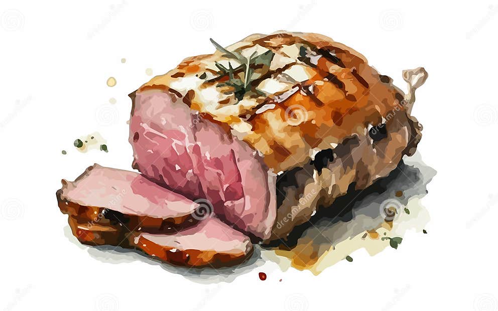 Roast Meat Watercolor Art and Illustration Generative AI Stock ...