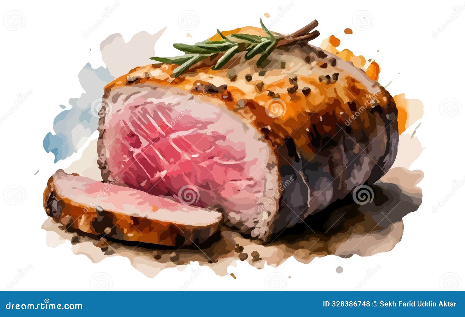 Roast Meat Watercolor Art and Illustration Generative AI Stock Vector ...