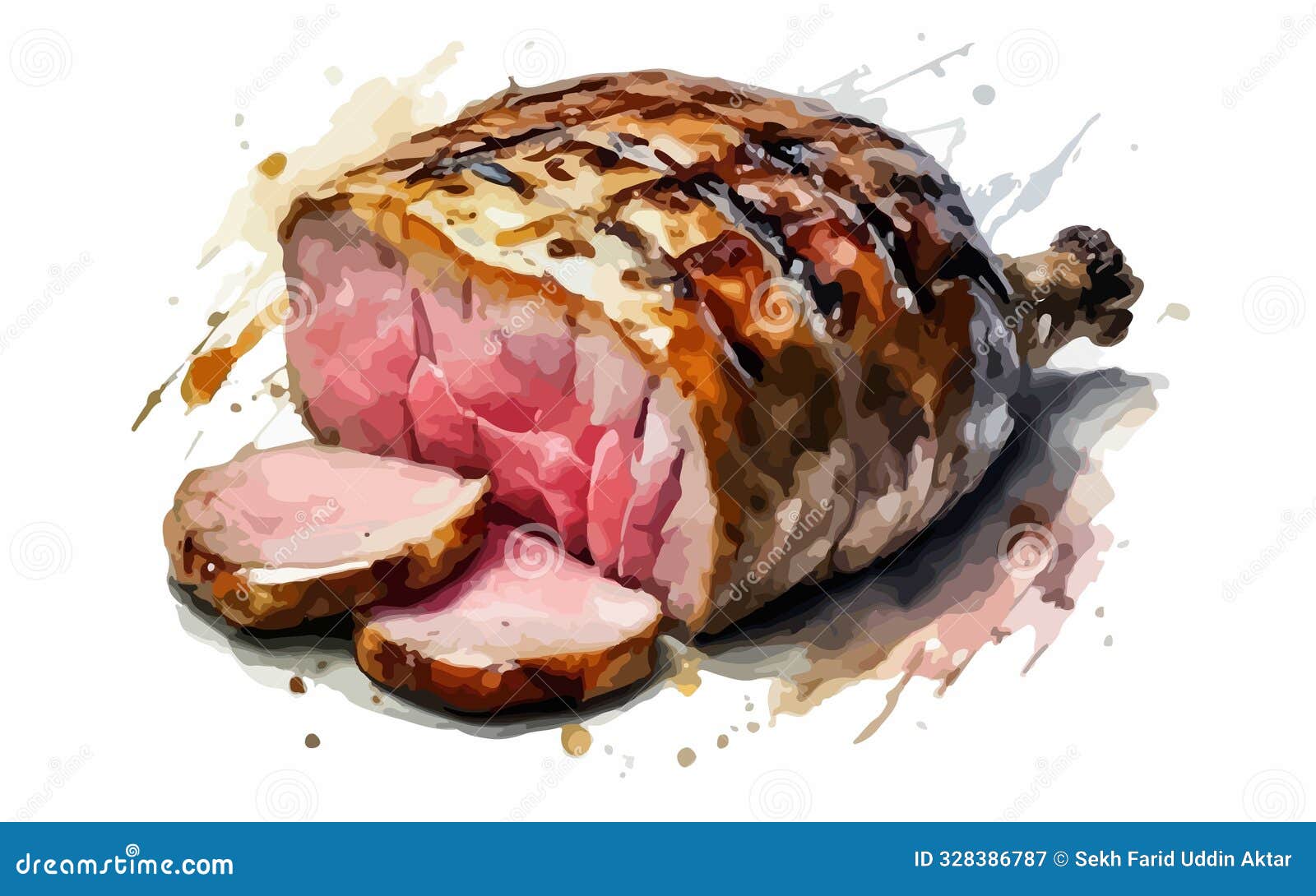 Roast Meat Watercolor Art and Illustration Generative AI Stock Vector ...