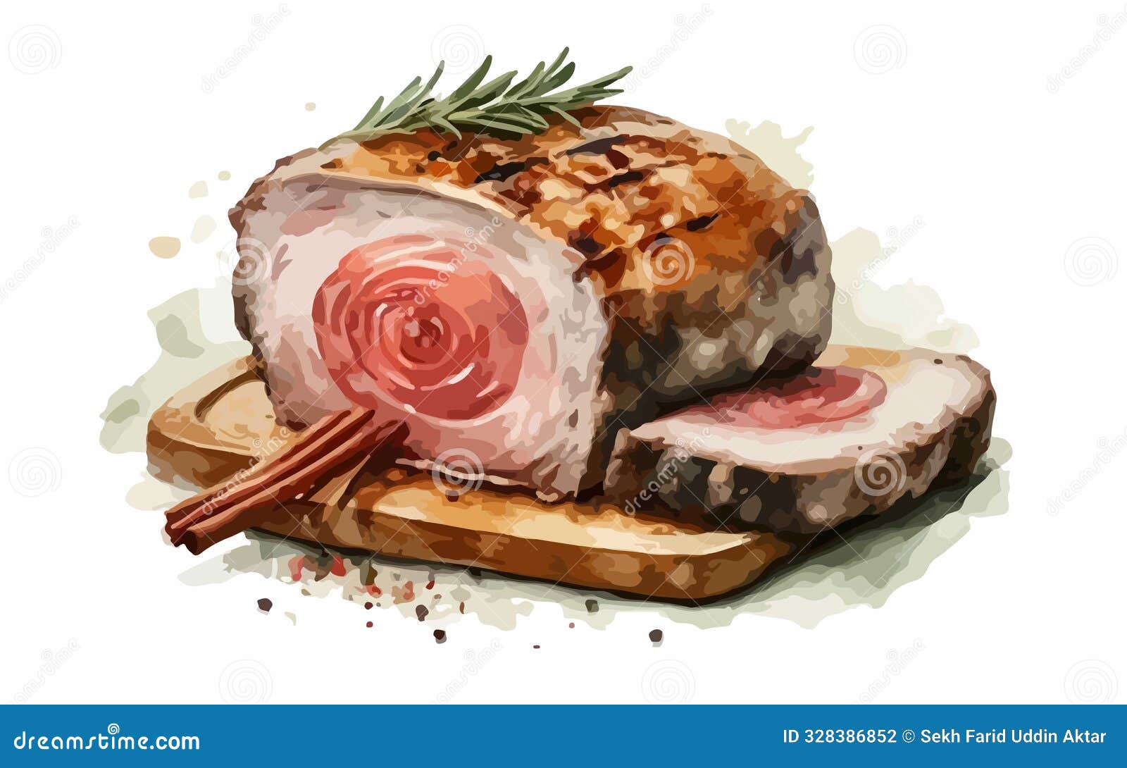 Roast Meat Watercolor Art and Illustration Generative AI Stock ...
