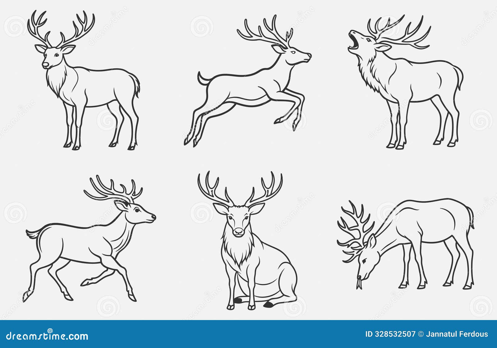 Majestic Elk Line Art Collection Stock Vector - Illustration of ...