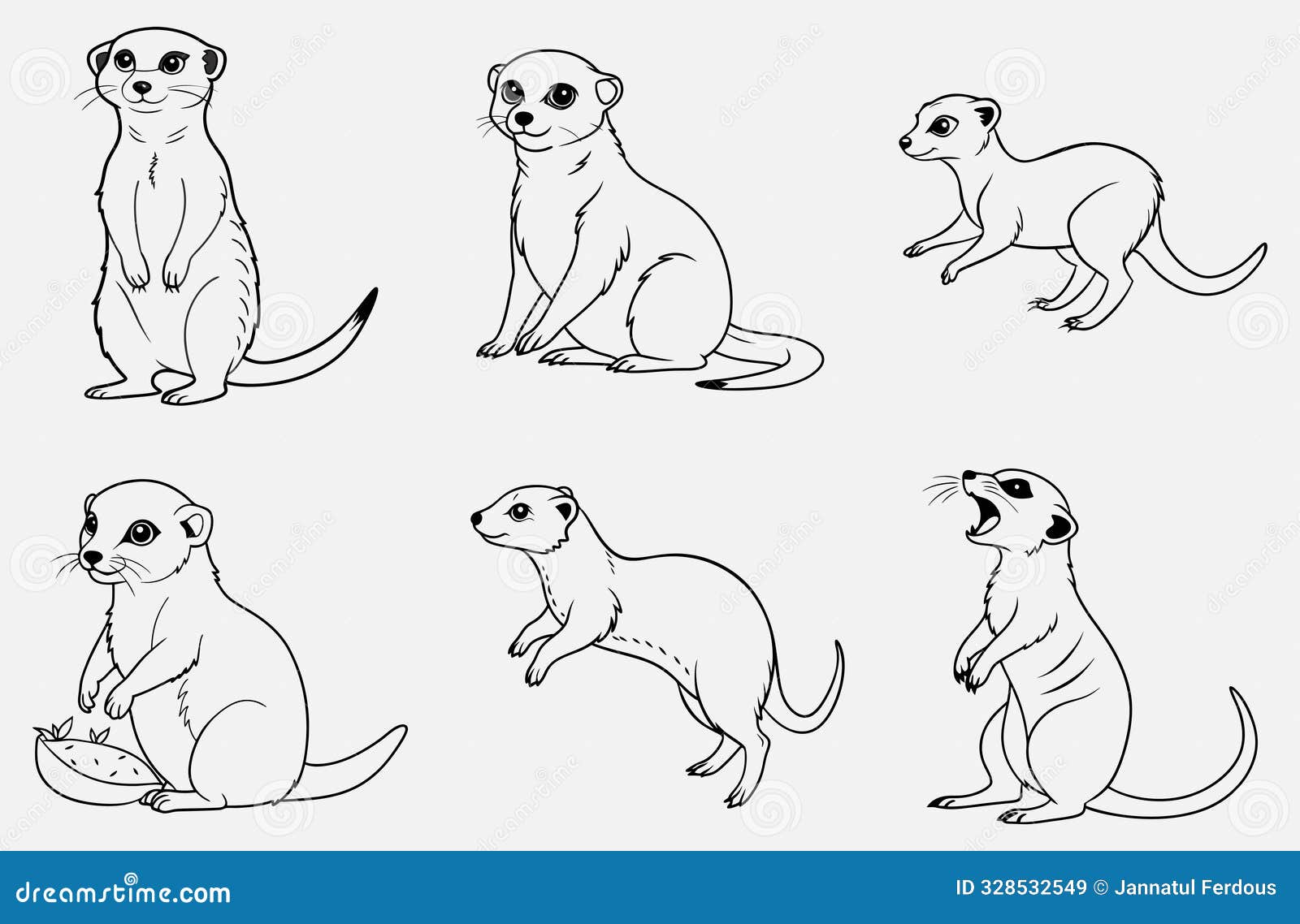 Magnificent Meerkat Line Art Collection Stock Vector - Illustration of ...