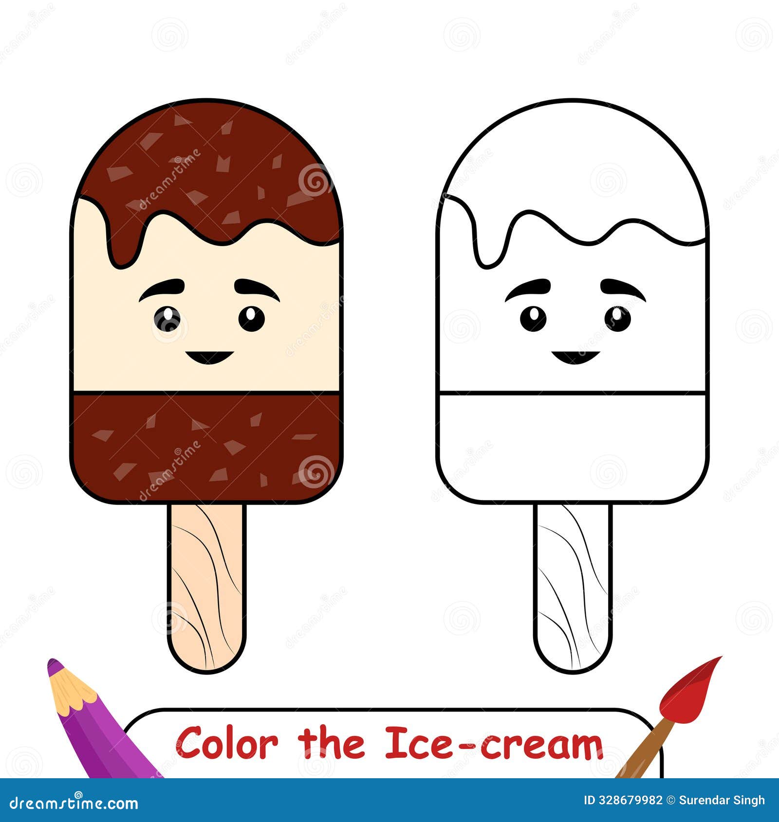 Color the Ice Cream Drawing Illustration. Coloring Book for Kids. Ice ...