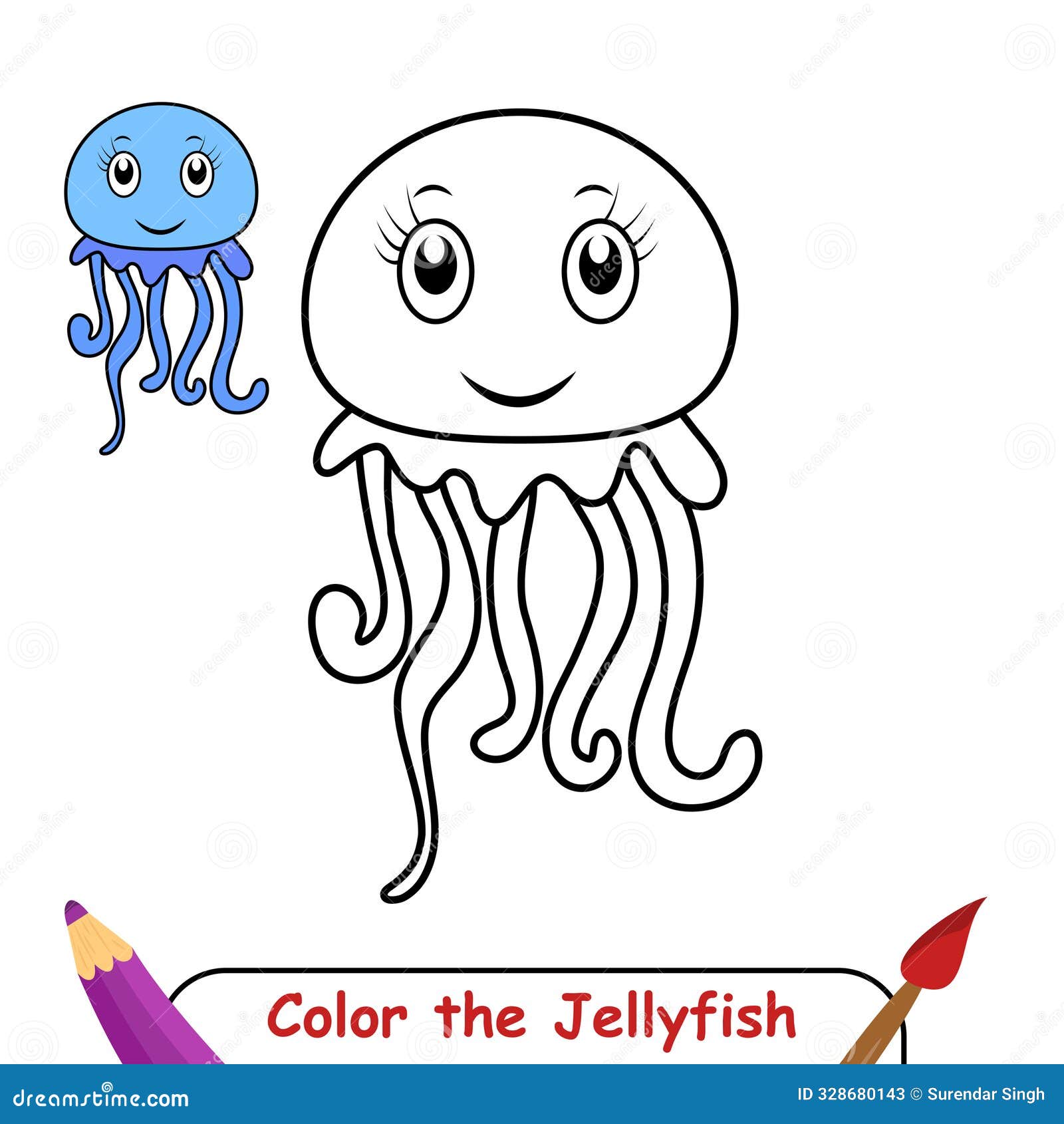 Color The Jellyfish Drawing Illustration. Coloring Book For Kids ...
