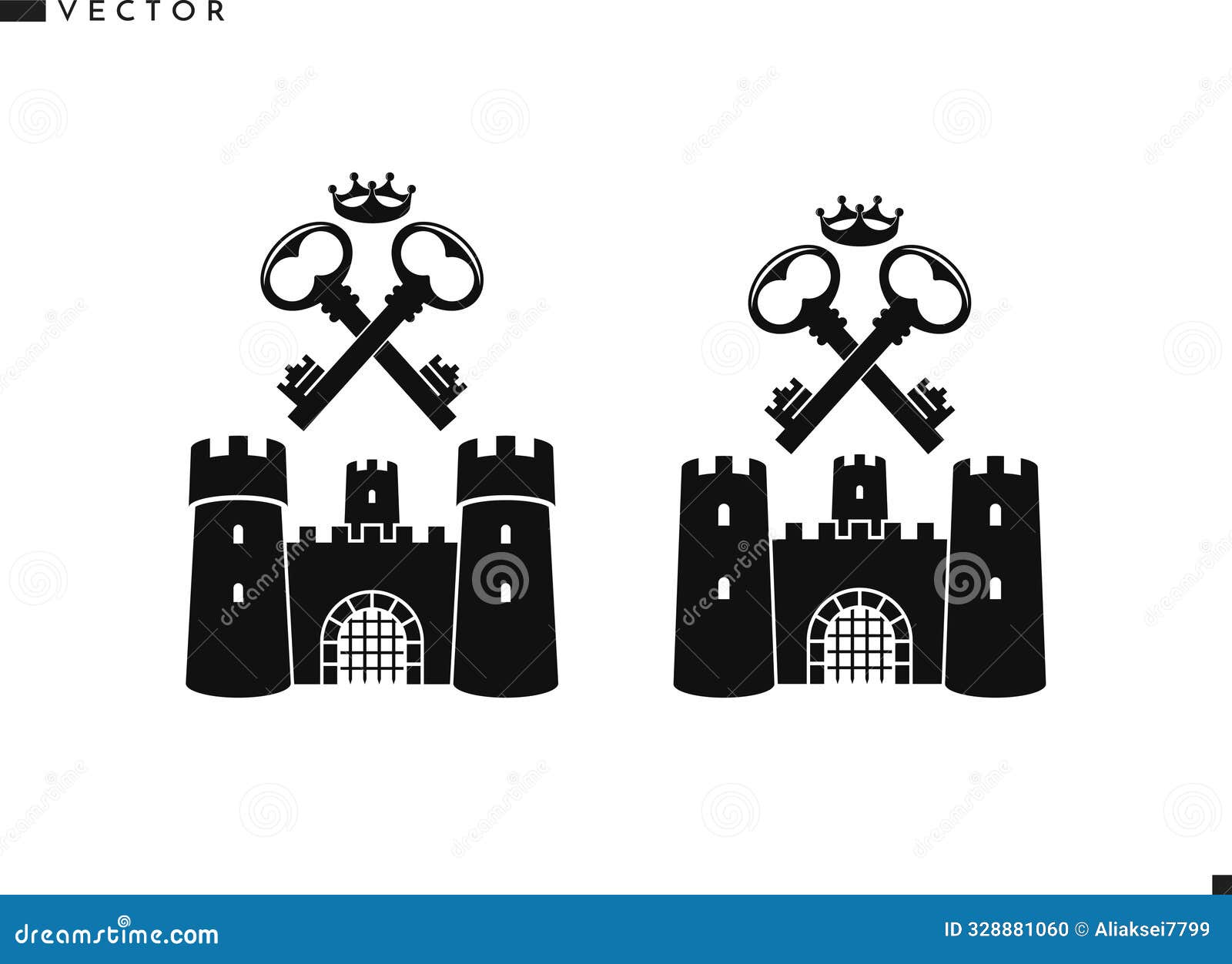 Old Castle with Keys and Crown Sign Stock Illustration - Illustration ...