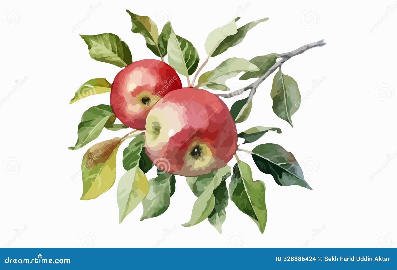 Apple Tree Watercolor Art and Illustration Generative AI Stock Vector ...