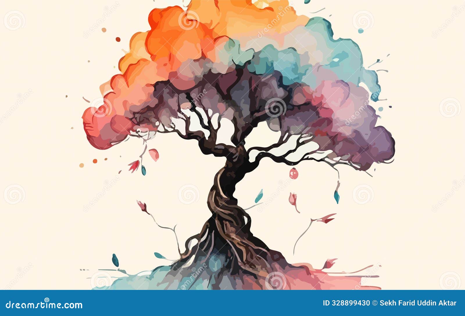 Silk Cotton Tree Watercolor Art and Illustration Generative AI Stock ...