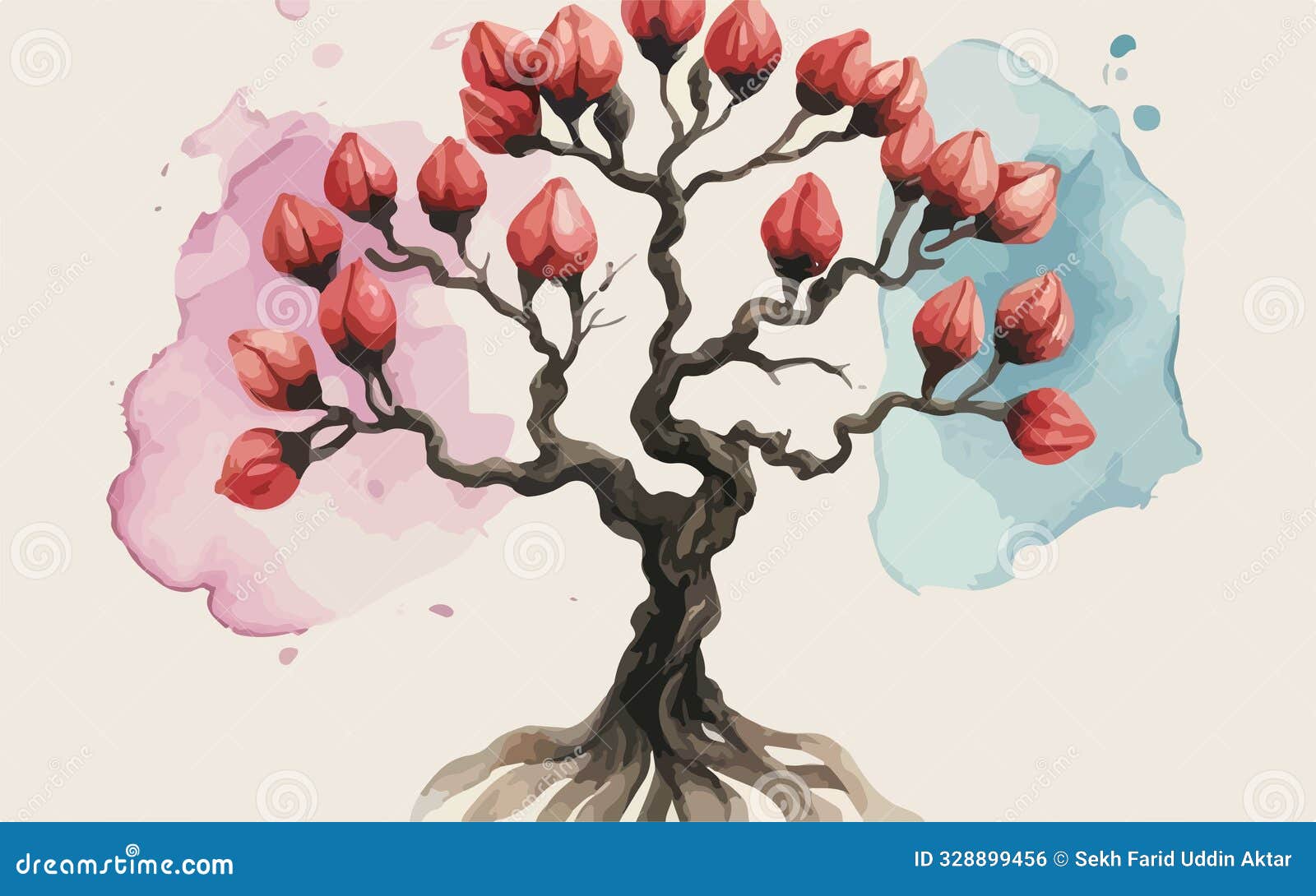 Silk Cotton Tree Watercolor Art and Illustration Generative AI Stock ...