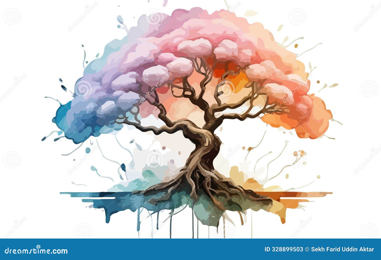 Silk Cotton Tree Watercolor Art and Illustration Generative AI Stock ...