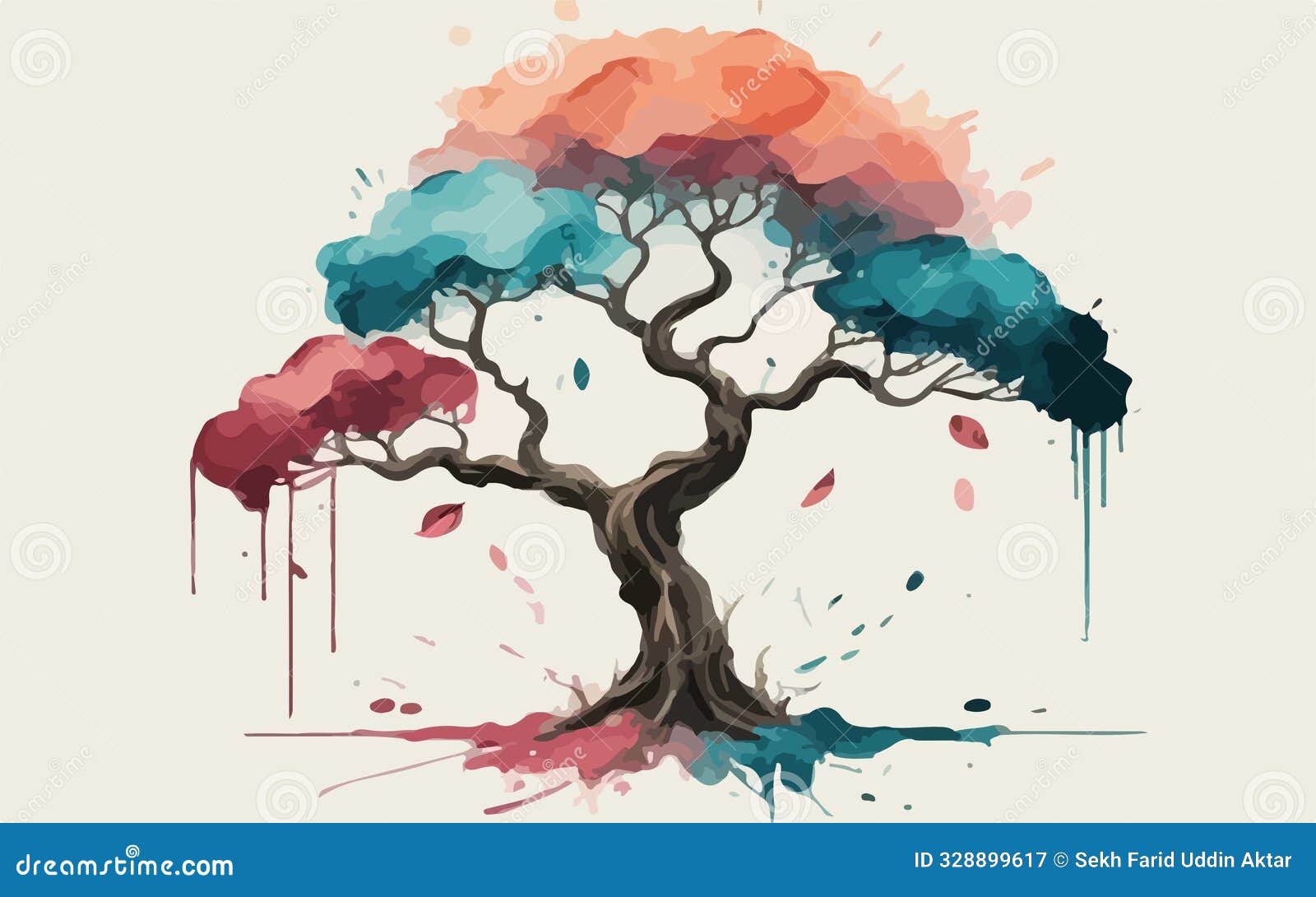 Silk Cotton Tree Watercolor Art and Illustration Generative AI Stock ...