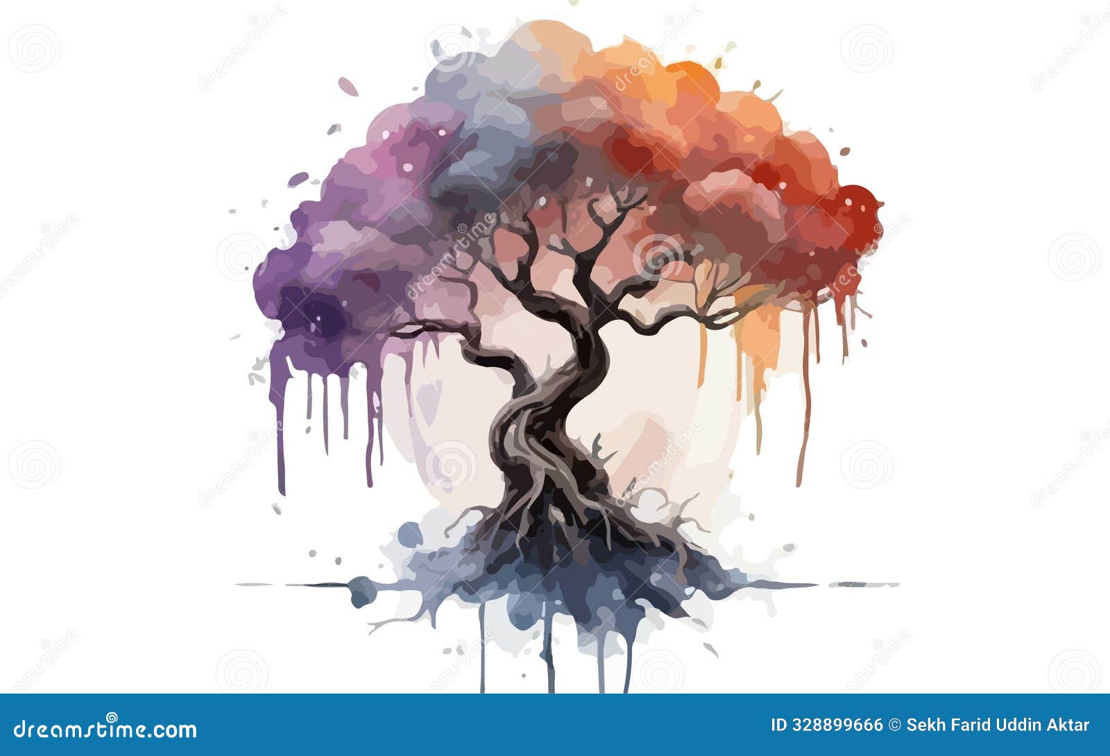 Silk Cotton Tree Watercolor Art and Illustration Generative AI Stock ...