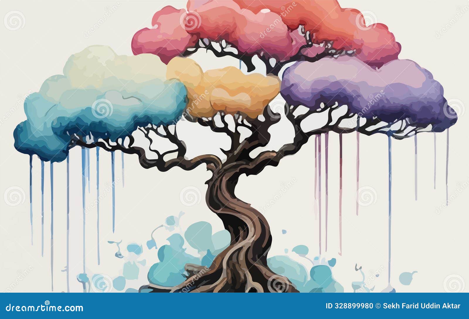 Silk Cotton Tree Watercolor Art and Illustration Generative AI Stock ...
