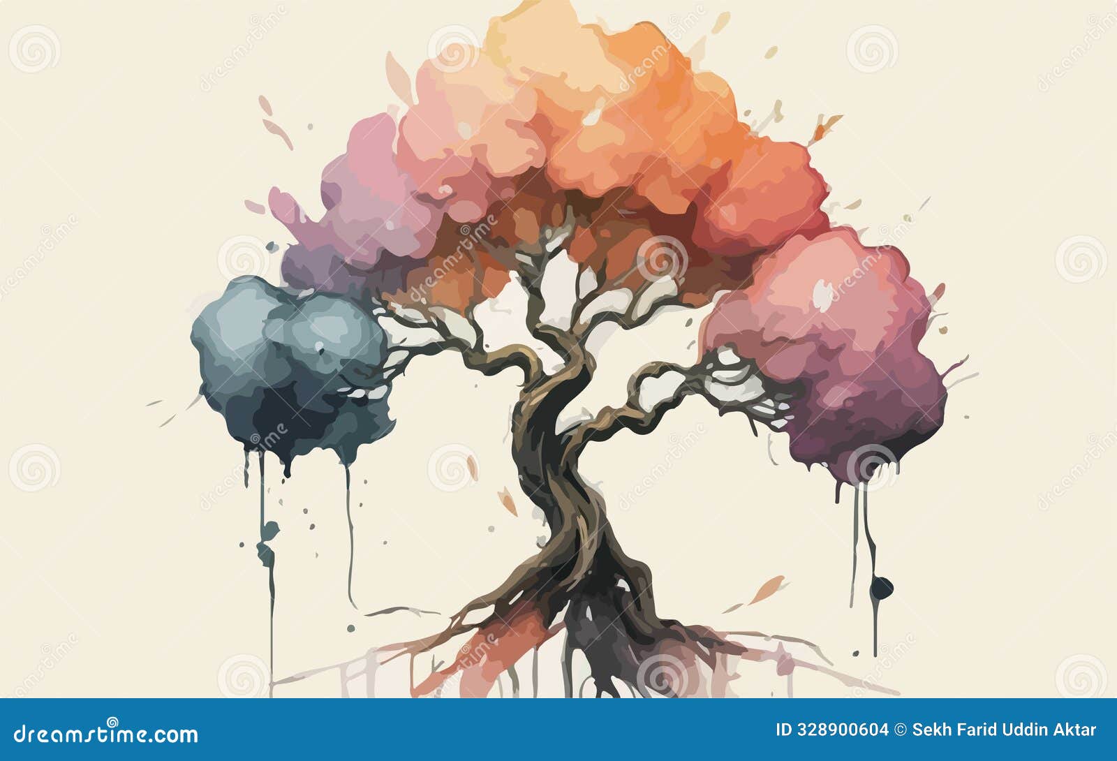Silk Cotton Tree Watercolor Art and Illustration Generative AI Stock ...