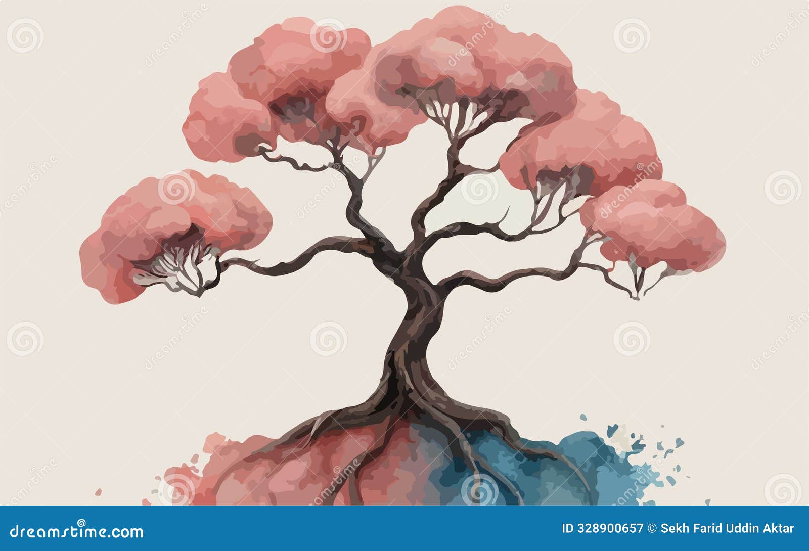 Silk Cotton Tree Watercolor Art and Illustration Generative AI Stock ...