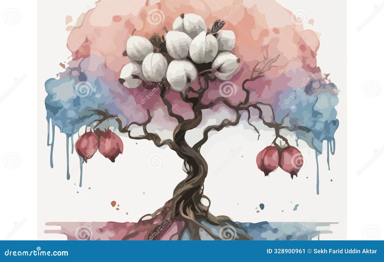 Silk Cotton Tree Watercolor Art and Illustration Generative AI Stock ...