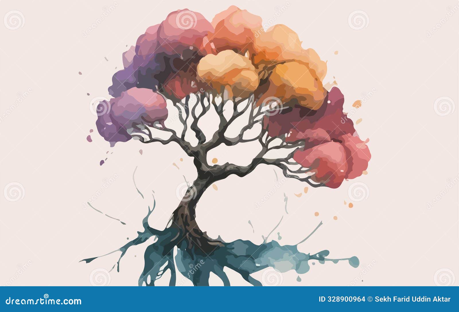 Silk Cotton Tree Watercolor Art and Illustration Generative AI Stock ...