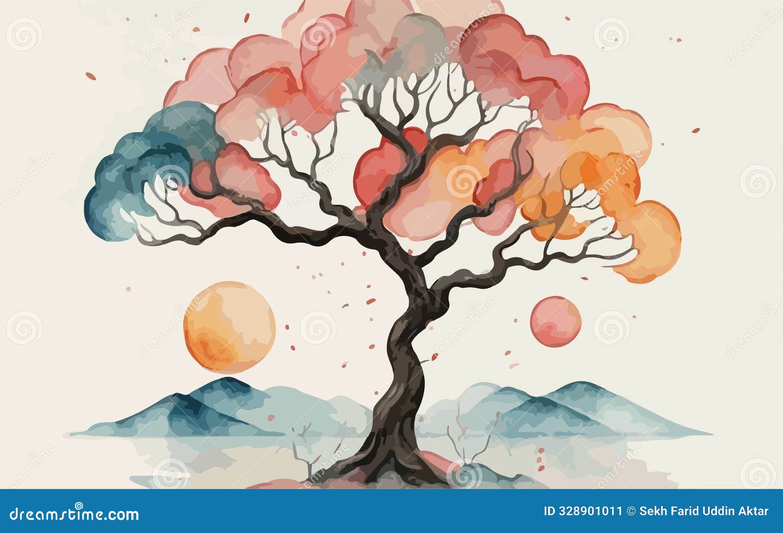 Silk Cotton Tree Watercolor Art and Illustration Generative AI Stock ...