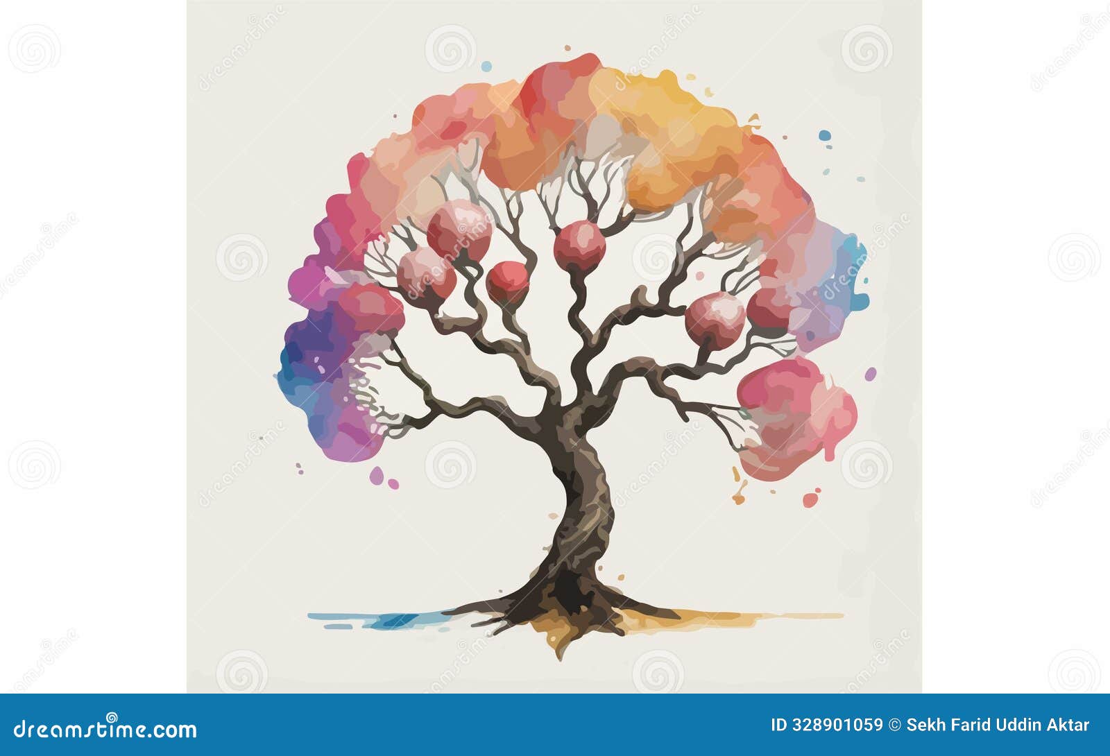 Silk Cotton Tree Watercolor Art and Illustration Generative AI Stock ...