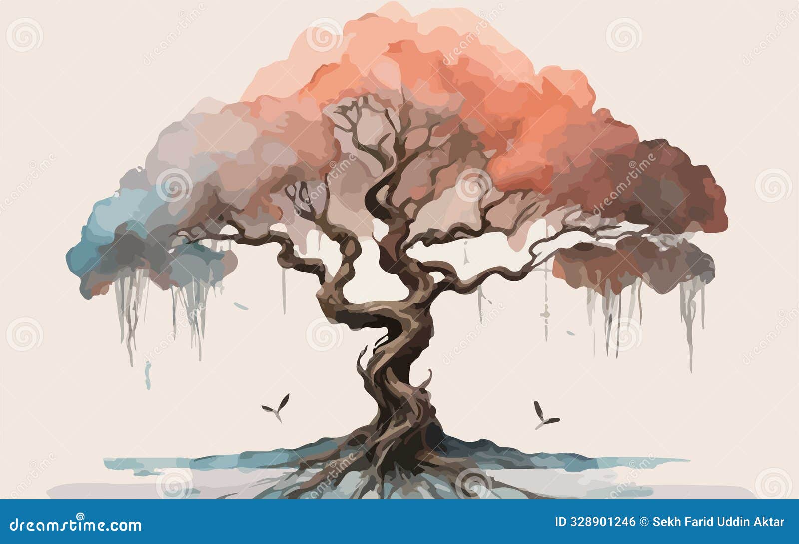 Silk Cotton Tree Watercolor Art and Illustration Generative AI Stock ...