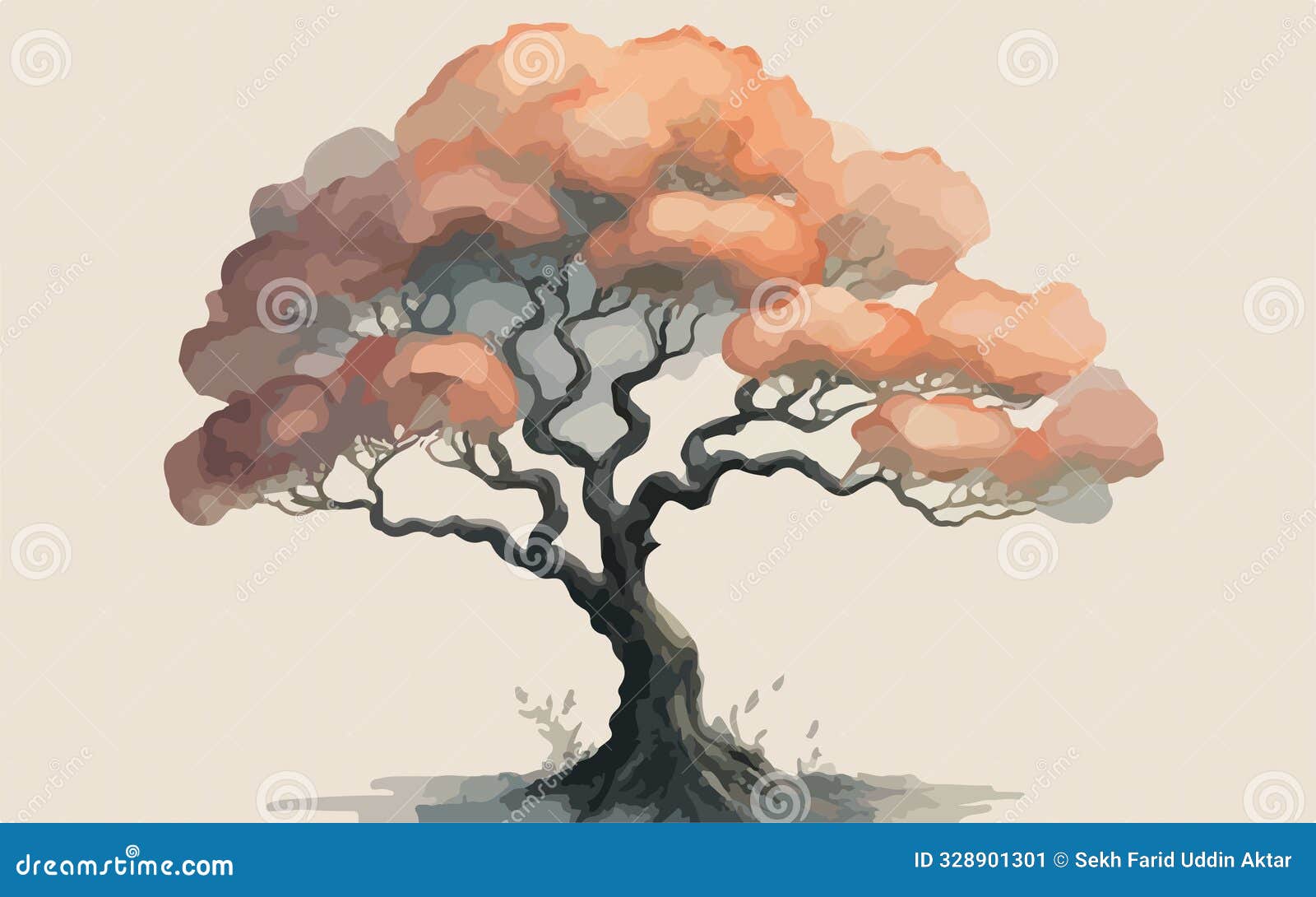 Silk Cotton Tree Watercolor Art and Illustration Generative AI Stock ...