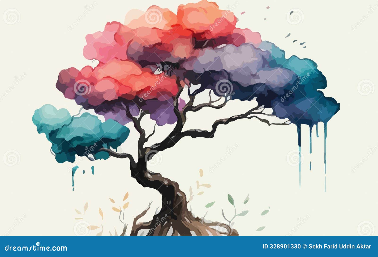 Silk Cotton Tree Watercolor Art and Illustration Generative AI Stock ...