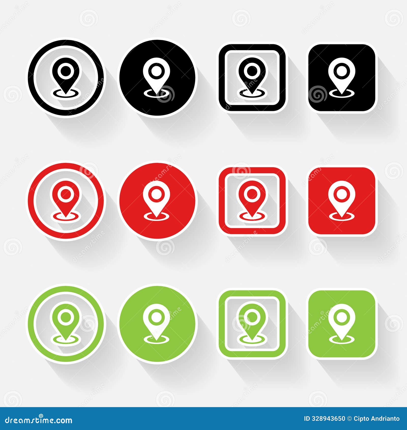 Isolated Shadow Location Pin Logo Icon Design with Green, Red and Black ...