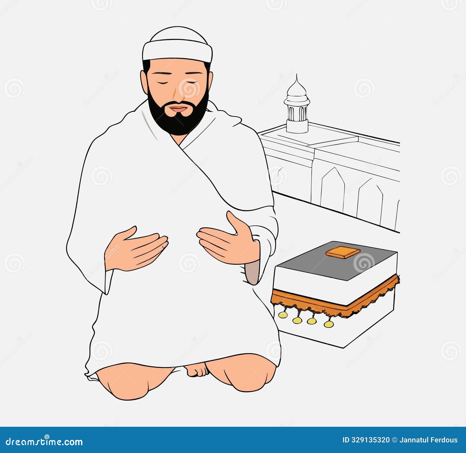 Beautiful Umrah Illustration: Muslim Man Praying Vector Art Stock ...