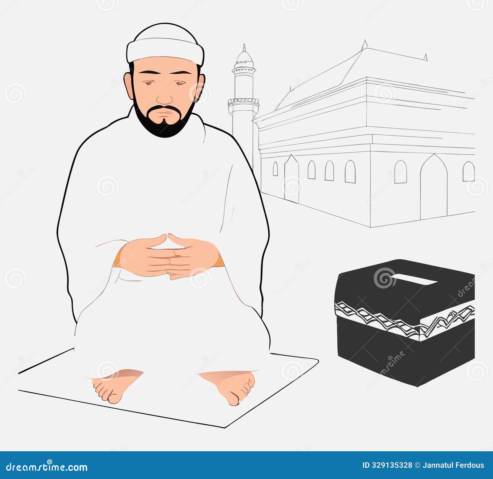 Beautiful Umrah Illustration: Muslim Man Praying Vector Art Stock ...