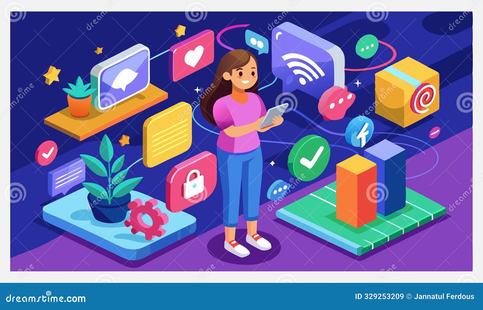 Dynamic Young Man with Smartphone - Vibrant Vector Illustrations Stock ...