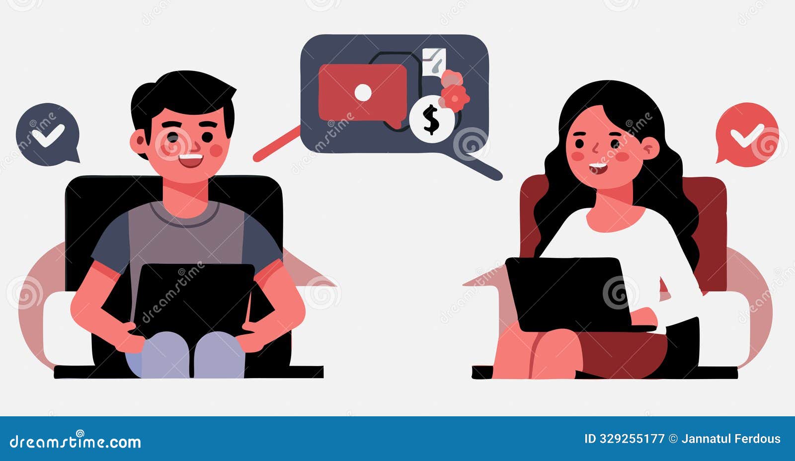 Profitable Collaboration, a Boy and a Girl Making Money - Isometric ...