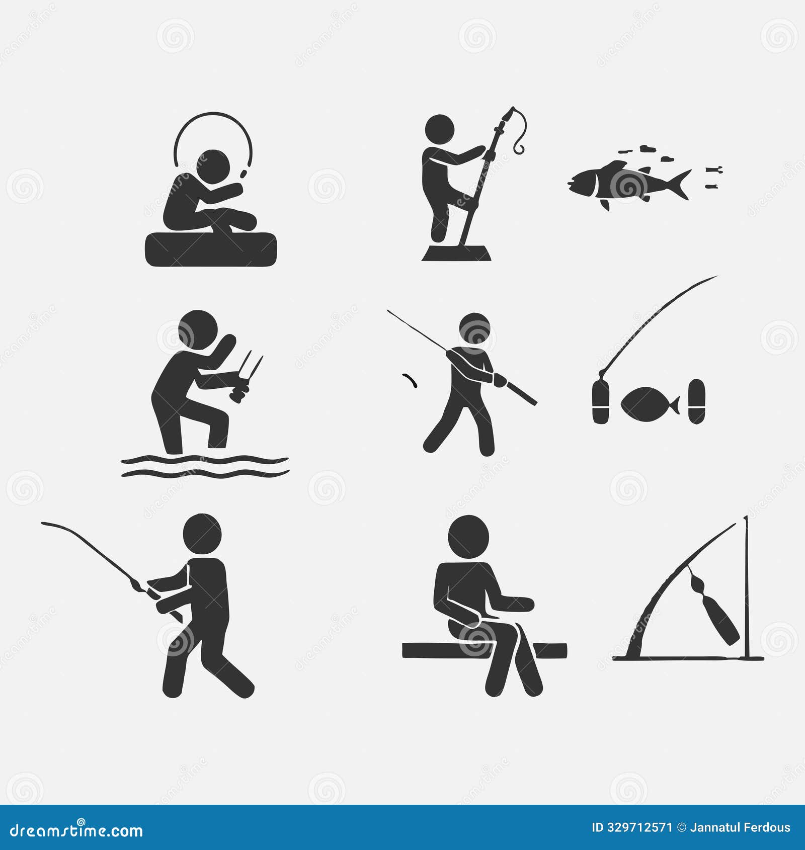 Ultimate Sports Icons: Stick Figure Fishing Man Collection Stock Vector ...