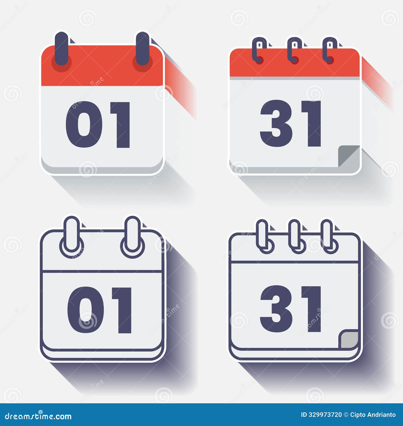 Flat Design daily Icon Red Color Calendar Shadow Modern Stock ...