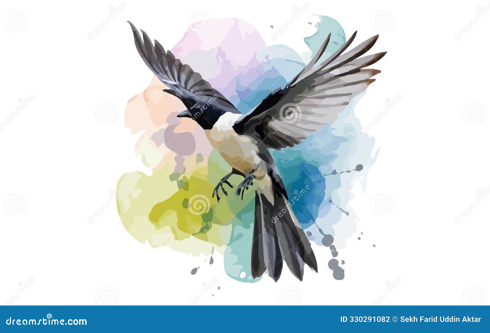 Magpie Robin Watercolor Art and Illustration Generative AI Stock ...