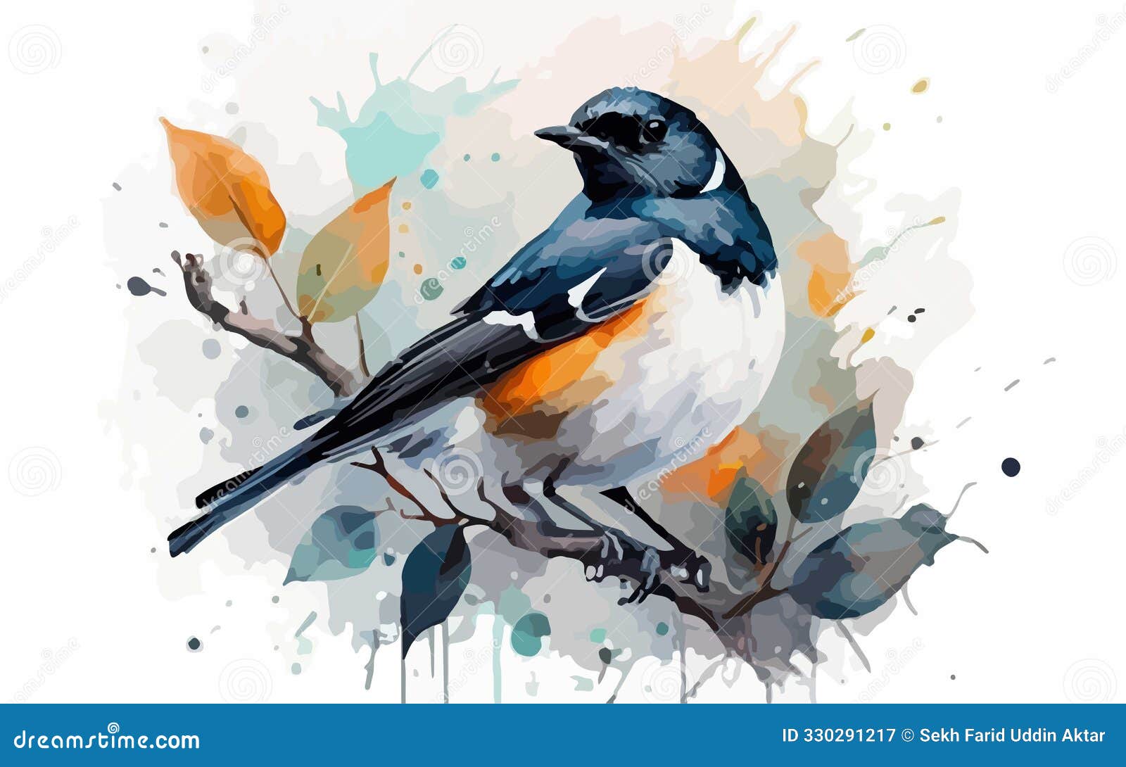 Magpie Robin Watercolor Art and Illustration Generative AI Stock Vector ...