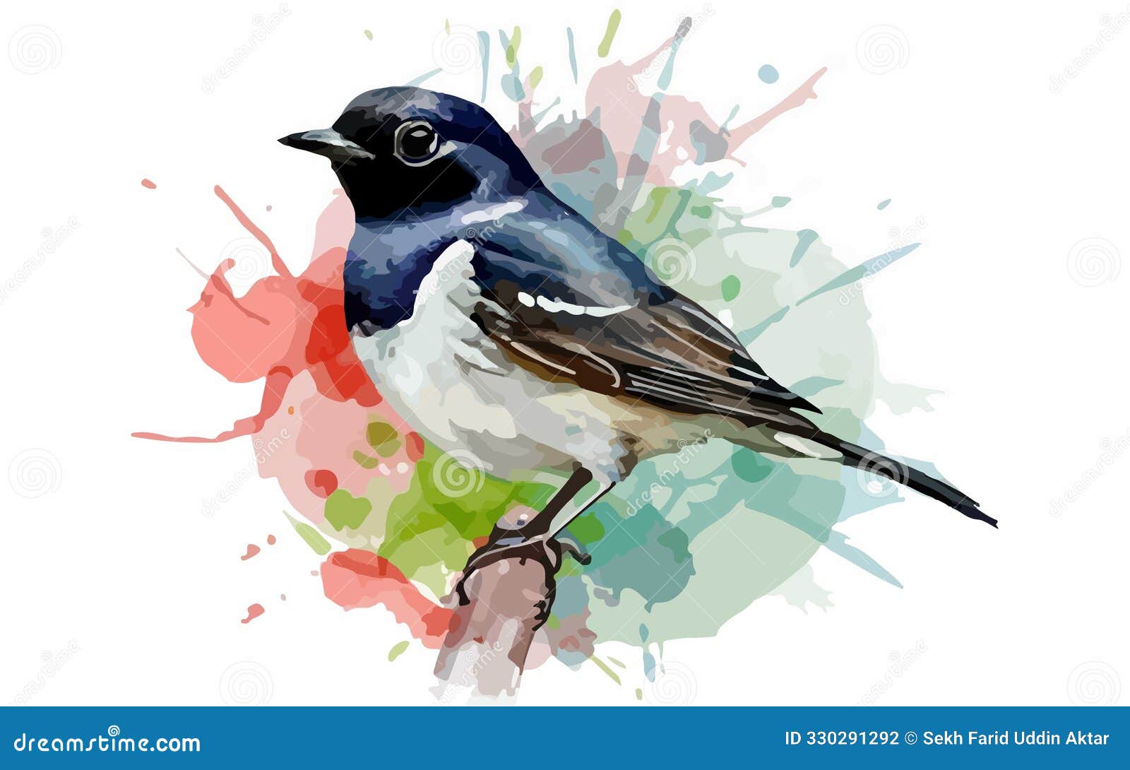 Magpie Robin Watercolor Art and Illustration Generative AI Stock Vector ...