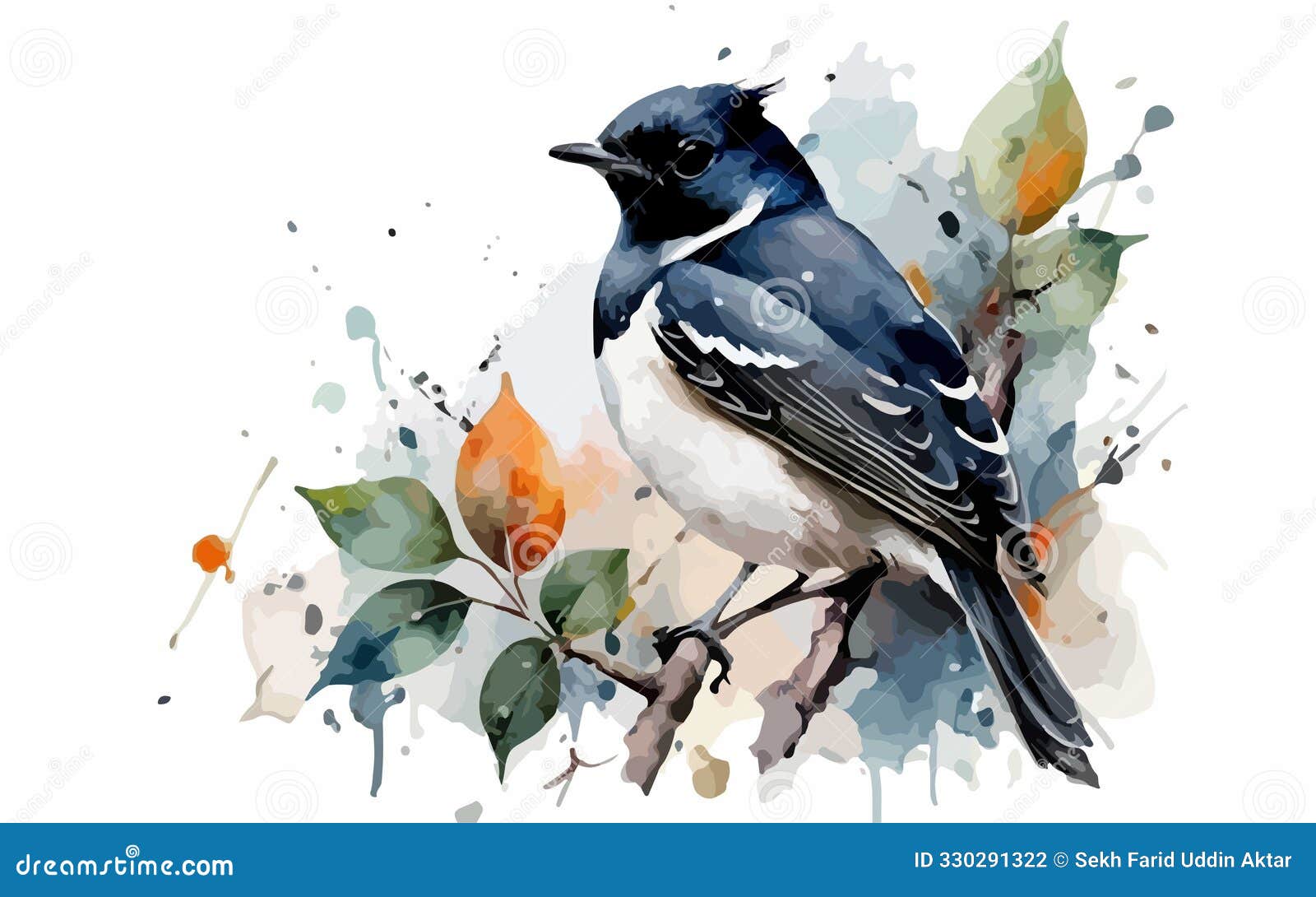 Magpie Robin Watercolor Art and Illustration Generative AI Stock ...