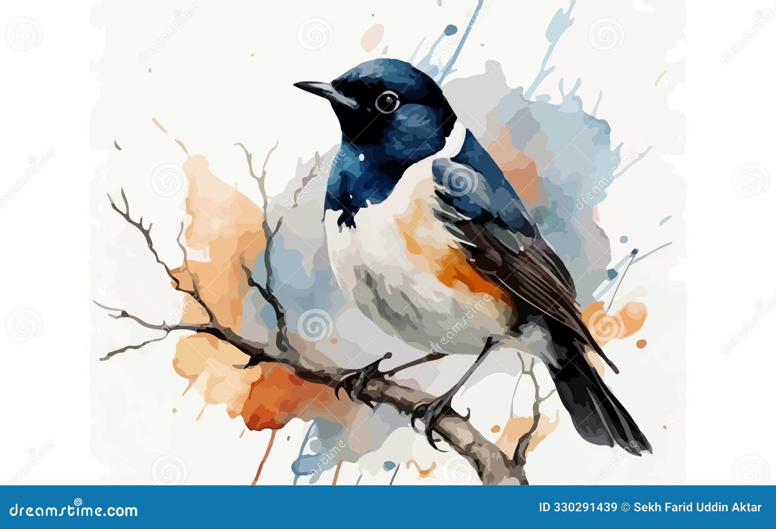 Magpie Robin Watercolor Art and Illustration Generative AI Stock ...