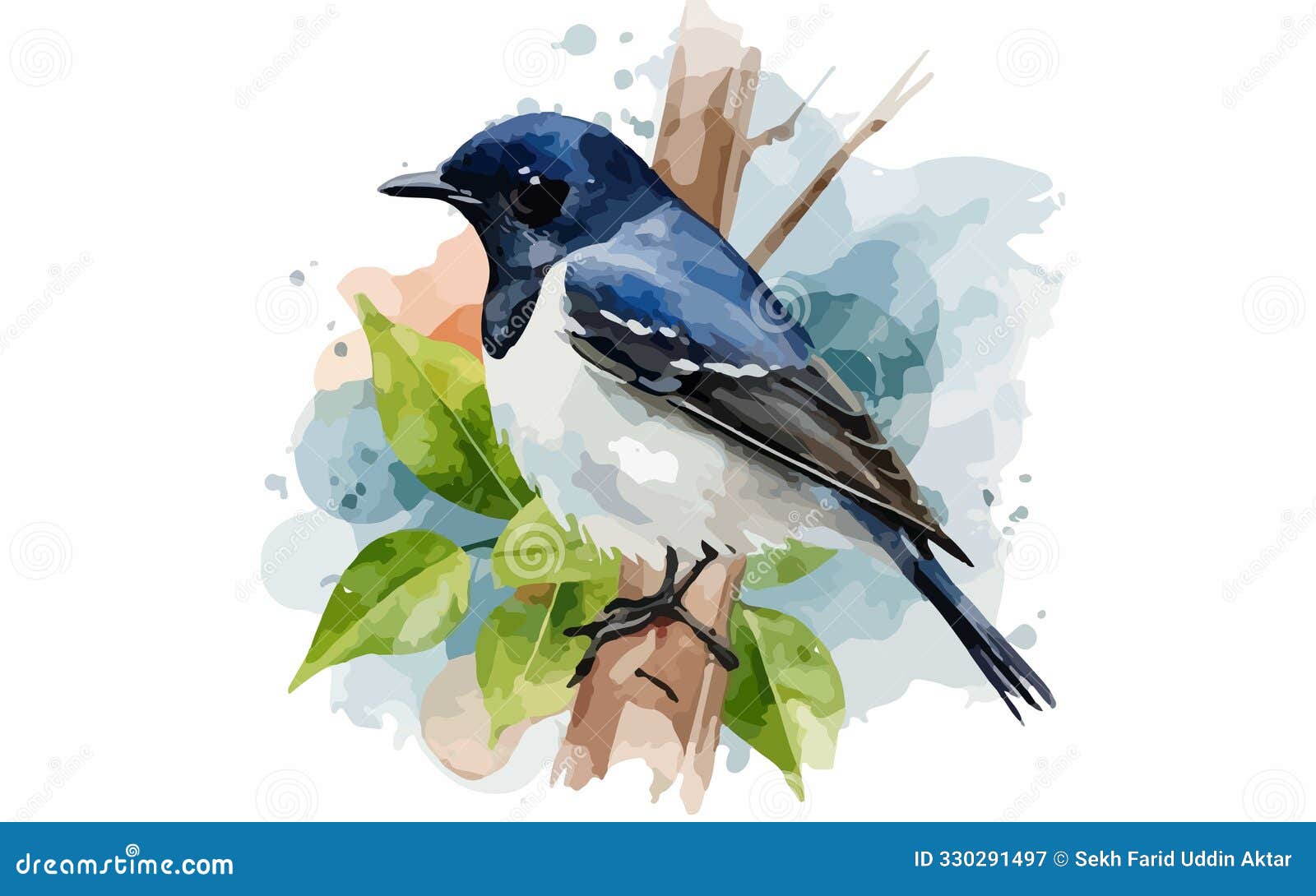 Magpie Robin Watercolor Art and Illustration Generative AI Stock ...