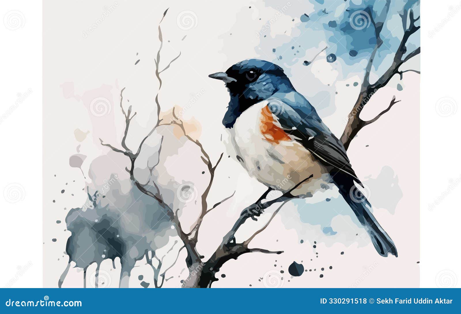 Magpie Robin Watercolor Art and Illustration Generative AI Stock ...