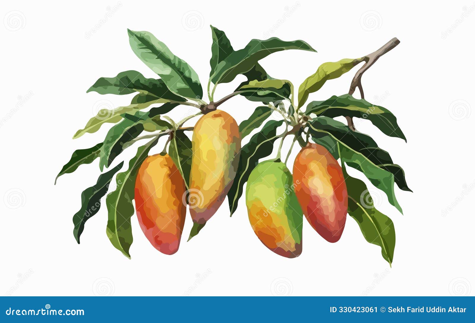 Mango Tree Watercolor Art and Illustration Generative AI Stock Vector ...