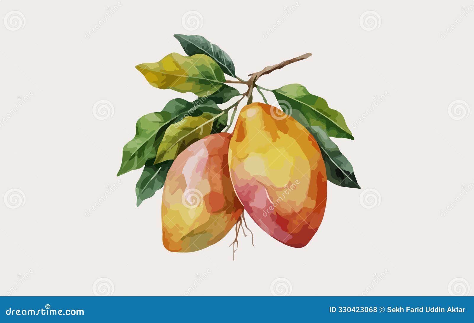 Mango Tree Watercolor Art and Illustration Generative AI Stock Vector ...