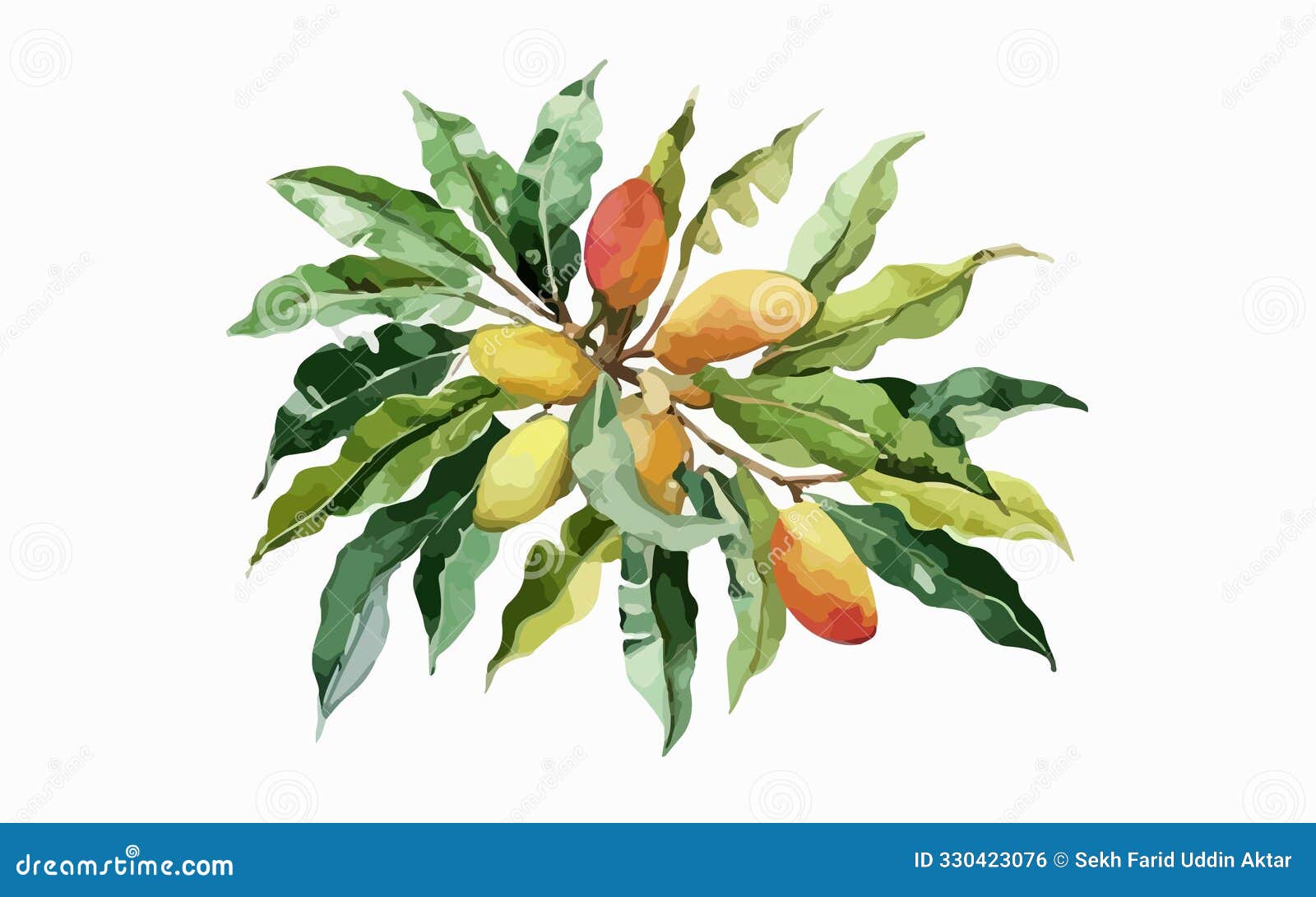 Mango Tree Watercolor Art and Illustration Generative AI Stock Vector ...