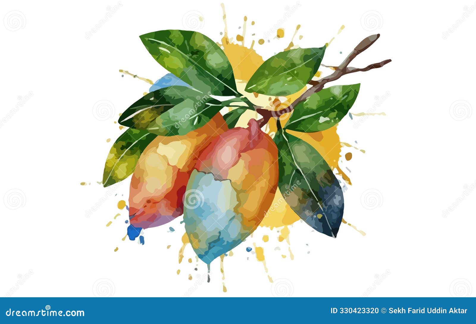 Mango Tree Watercolor Art and Illustration Generative AI Stock ...