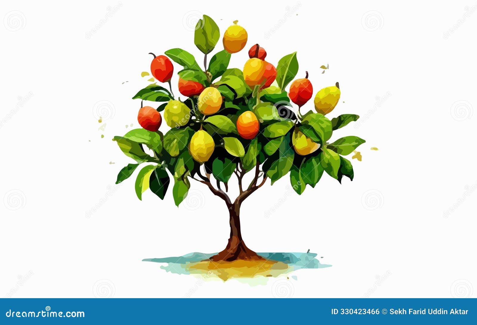 Mango Tree Watercolor Art and Illustration Generative AI Stock ...